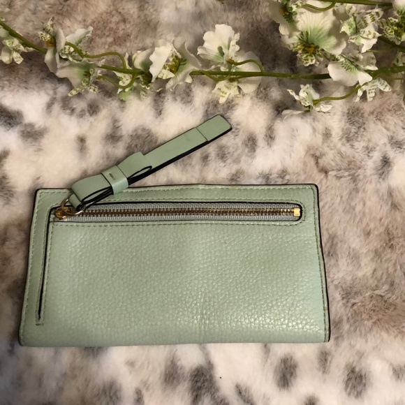 kate spade | Bags | Kate Spade Light Green Pebble Leather Slim Wallet ...